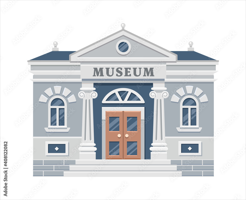 Museum building exterior with title and pillars isolated on white ...
