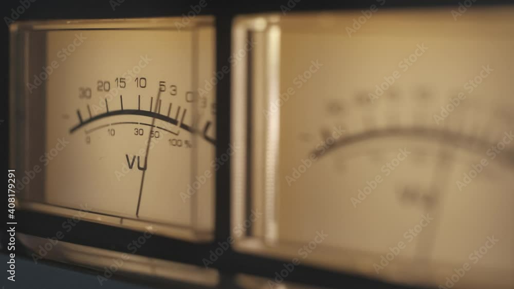 Audio signal levels monitoring audio console on classic sound amplifier ...