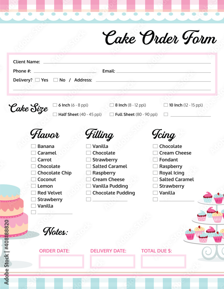 Cake Order Form for a Bakery Stock Vector | Adobe Stock