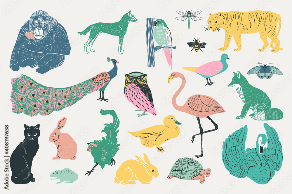 Vintage animals vector stencil pattern collection Stock Vector | Adobe ...