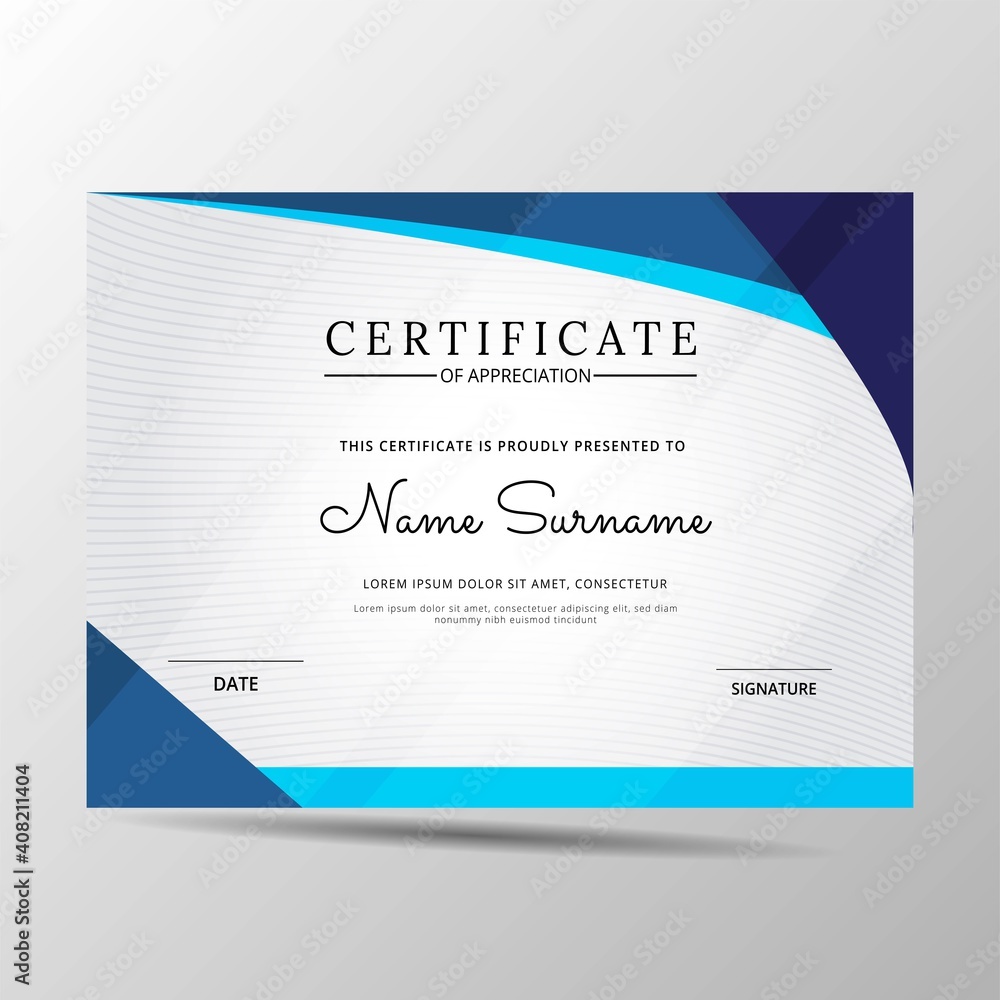 elegant blue and white diploma certificate template. Use for print ...