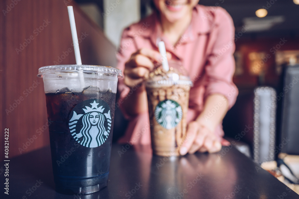 Chiang Mai, Thailand : 22/07/2020 : Customer enjoying her coffee break ...