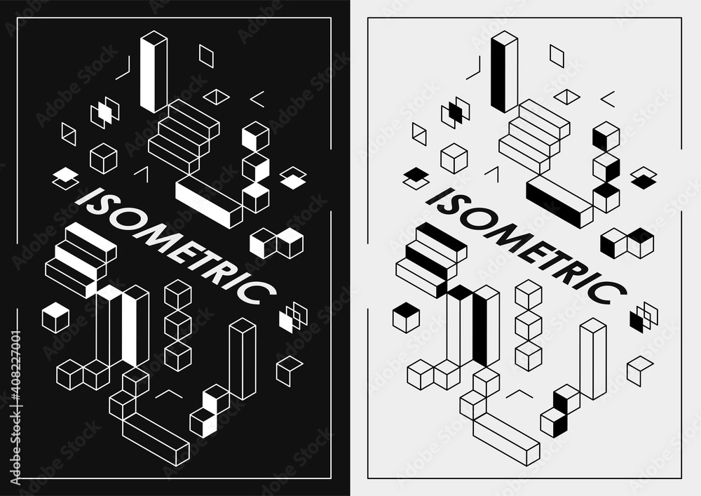 Abstract dark isometric posters for Web Design, Print, Presentation ...