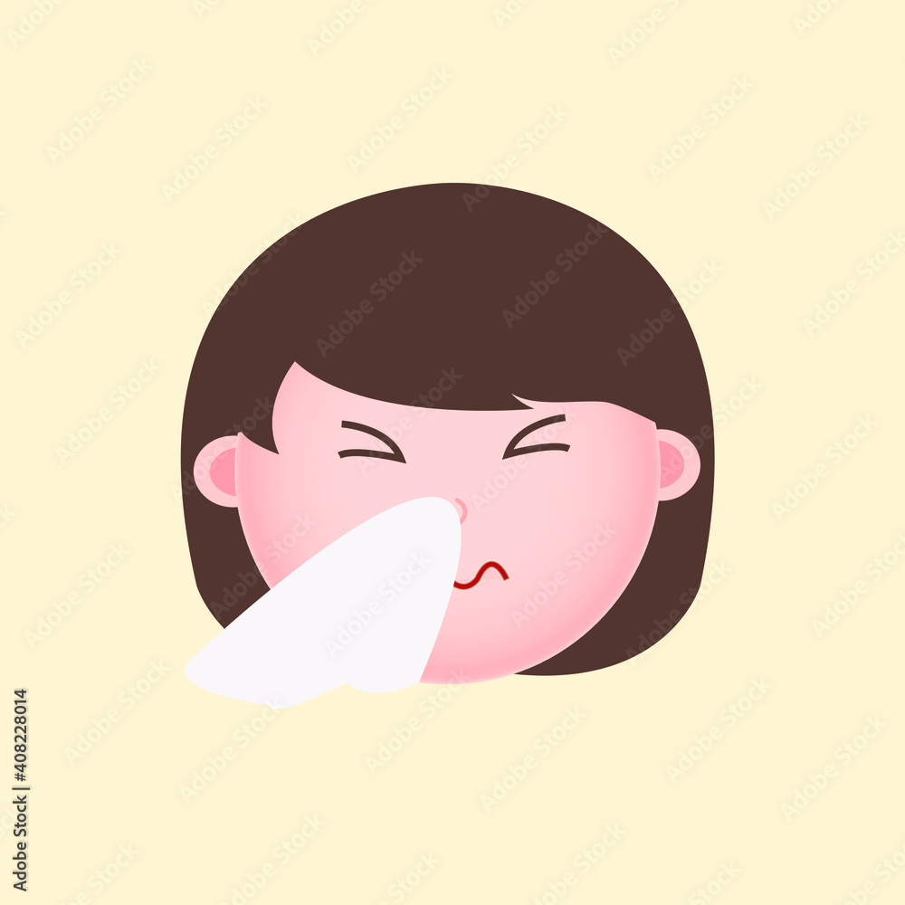 Cute Girl Head Sick Flu Emoji Cartoon Illustration Vector Stock Vector ...
