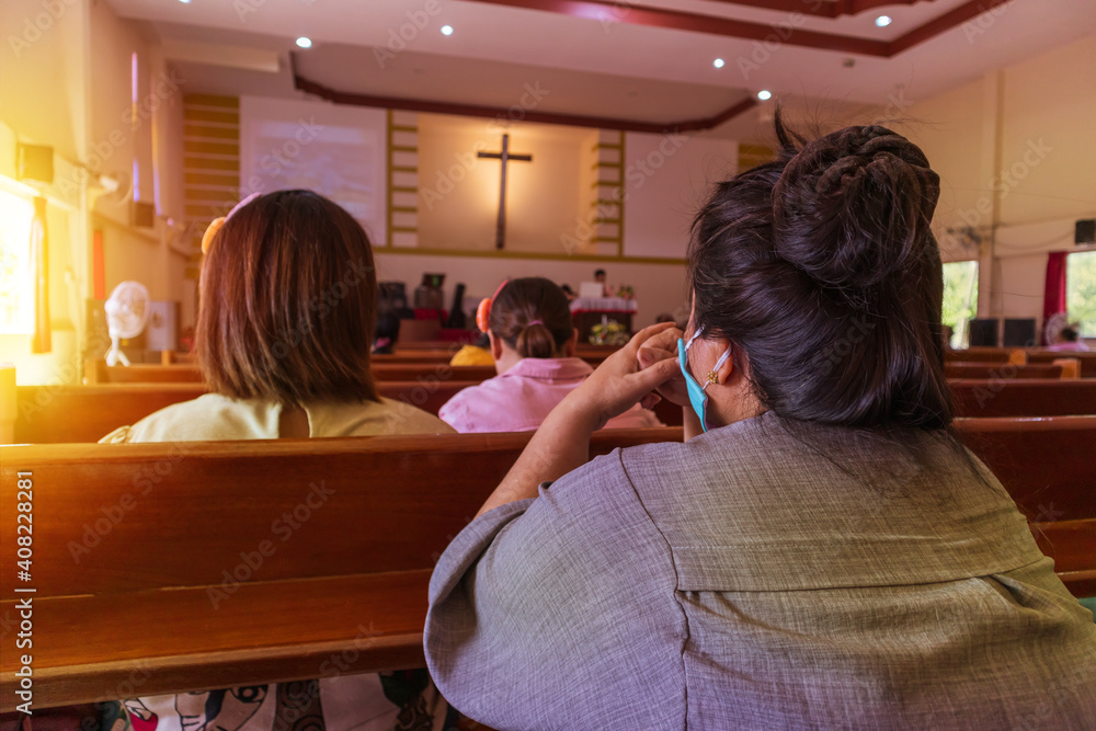 People go to church for Sunday prayers.people pray in the church.people ...
