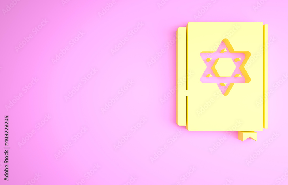 Yellow Jewish torah book icon isolated on pink background. Pentateuch ...