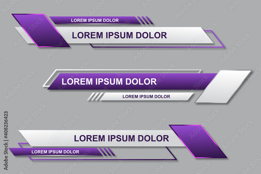 Three geometric lower third banners set design. Modern geometric lower ...
