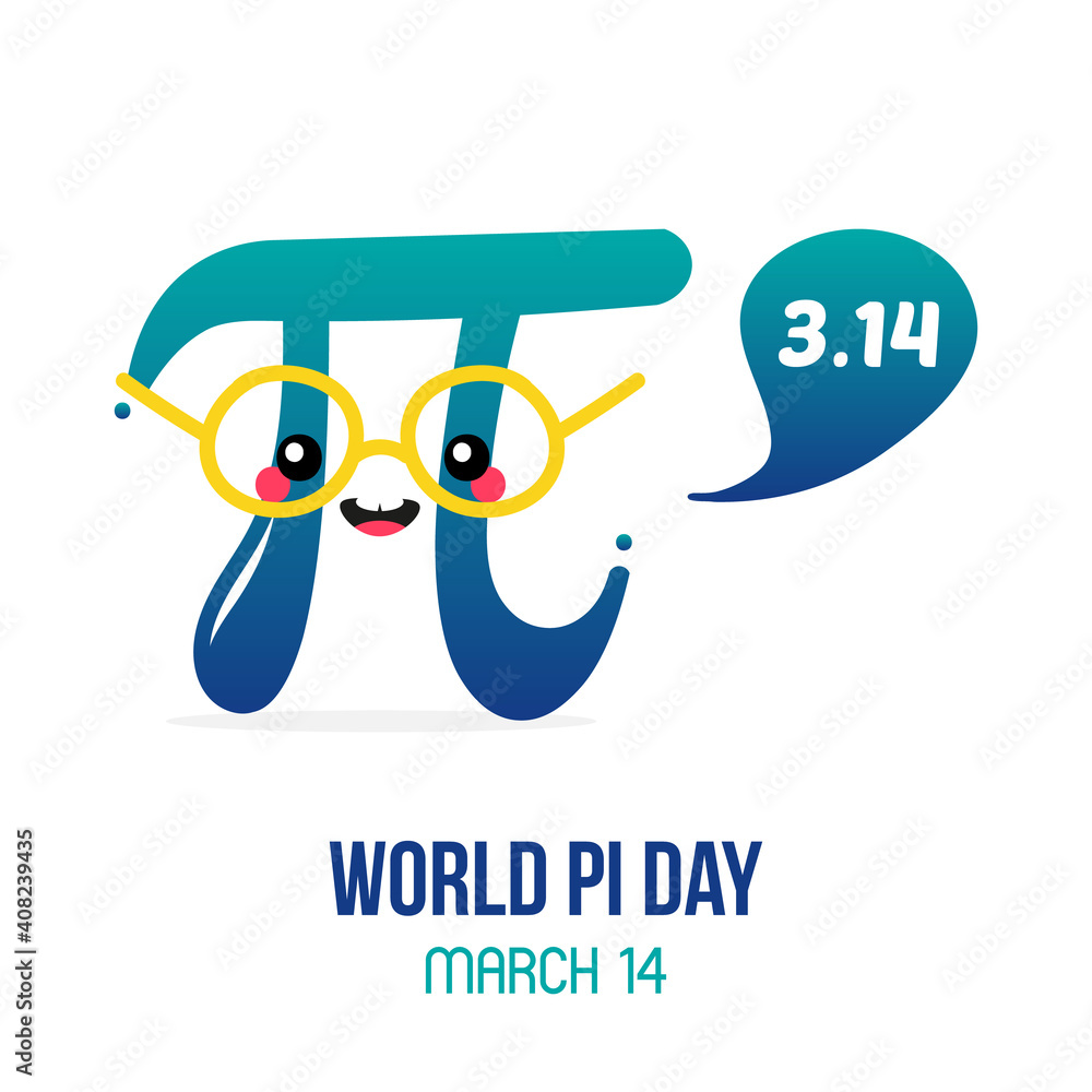 World Pi Day vector card, illustration with cute cartoon style pi ...