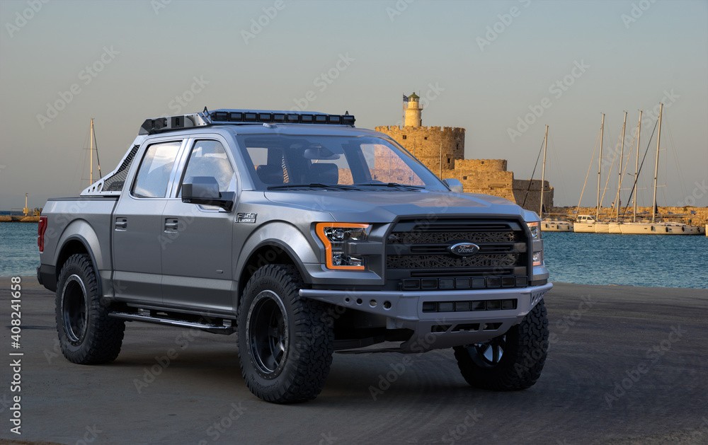 Ford F-150 Raptor on the marina quay Stock Photo | Adobe Stock