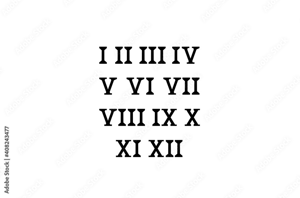 Set of roman numerals. Numbers from 1 to 12. Vector drawing. Stock ...