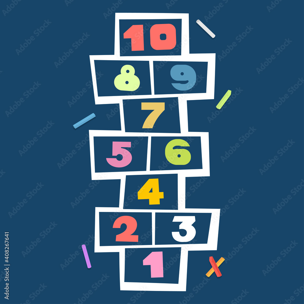 Hopscotch game vector cartoon illustration. Stock Vector | Adobe Stock