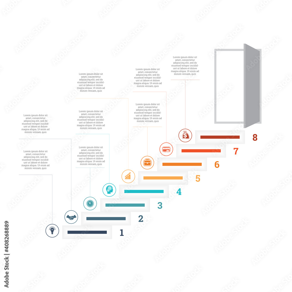 Ladder of success, leading up to an open door. Successful business ...