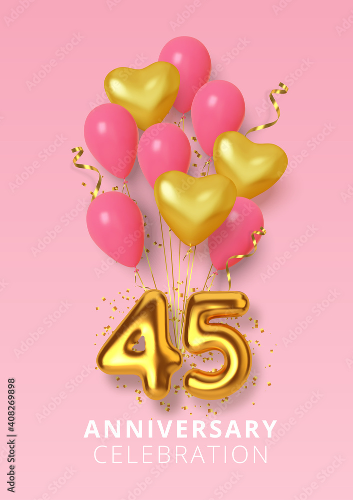 45th Anniversary celebration Number in the form heart of golden and ...