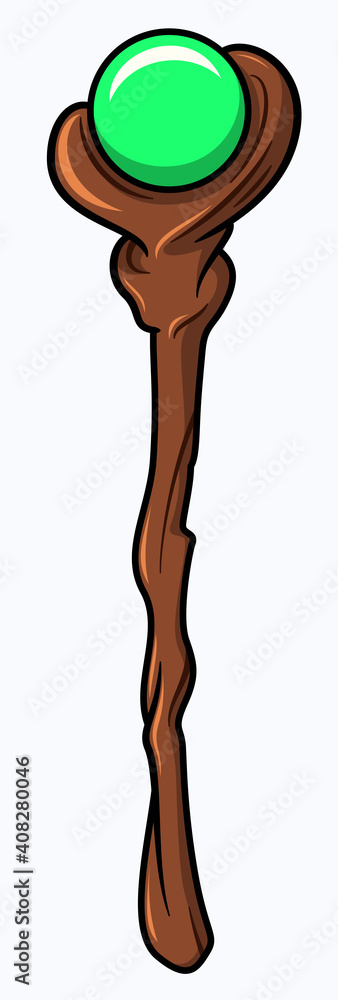 Magic staff of wizard, mage, warlock or shaman. Cartoon illustration of ...