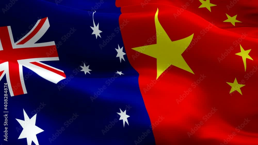 Australian and Chinese flag waving video in wind footage Full HD ...
