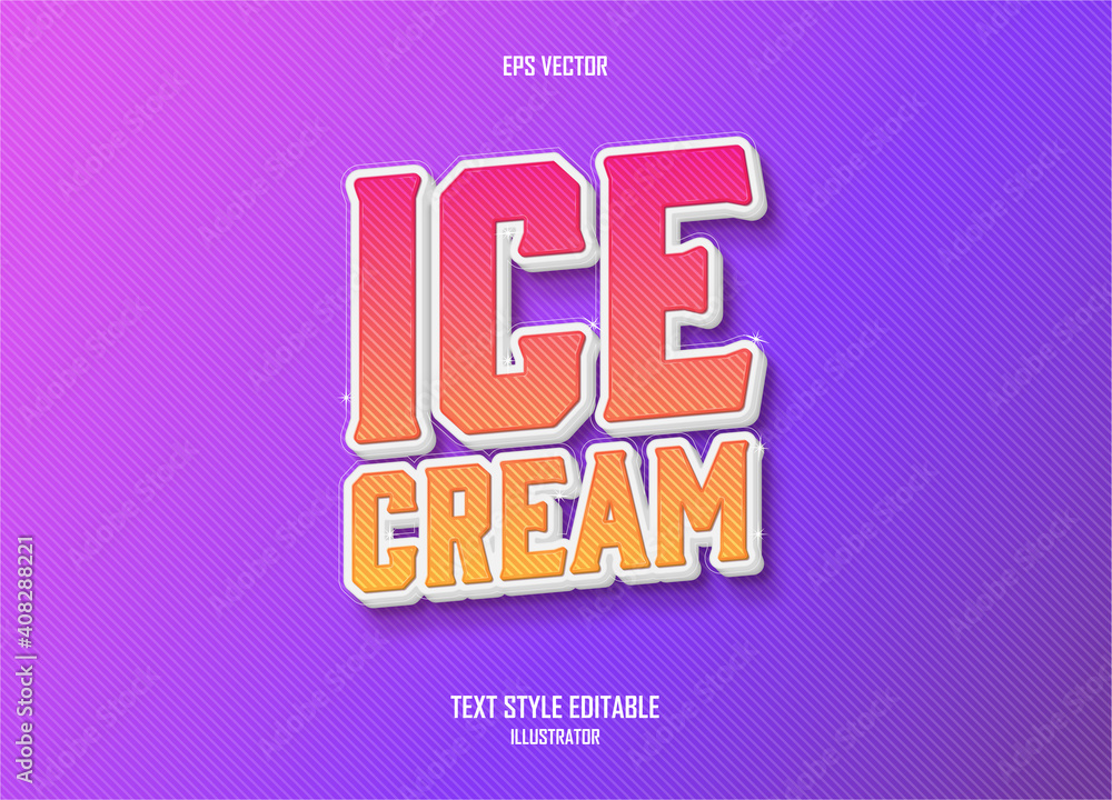 Ice Cream 3D text style effect template Stock Vector | Adobe Stock