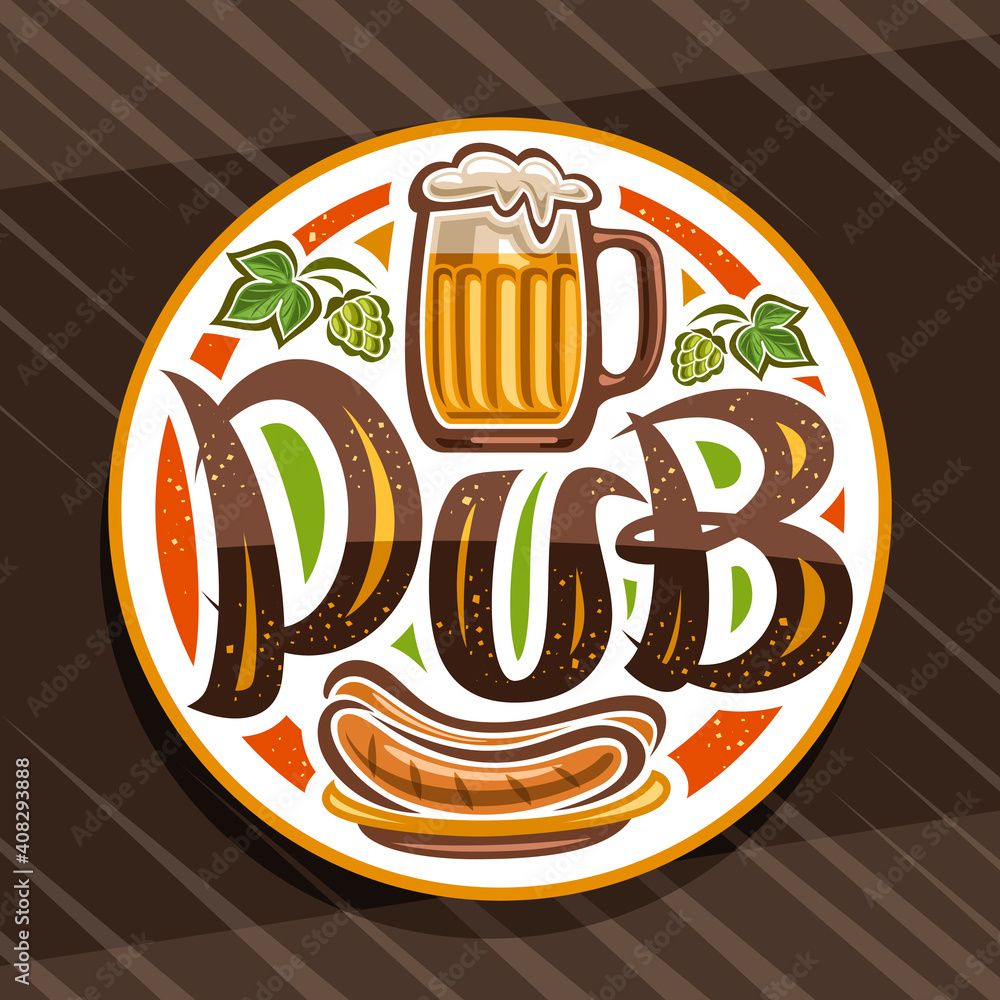 Vector logo for Beer Pub, white decorative retro sign board with ...