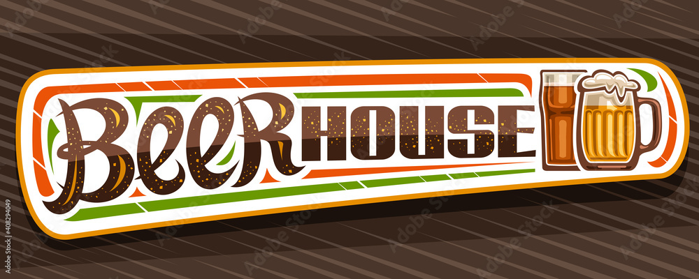 Vector banner for Beer House, white decorative sign board with ...