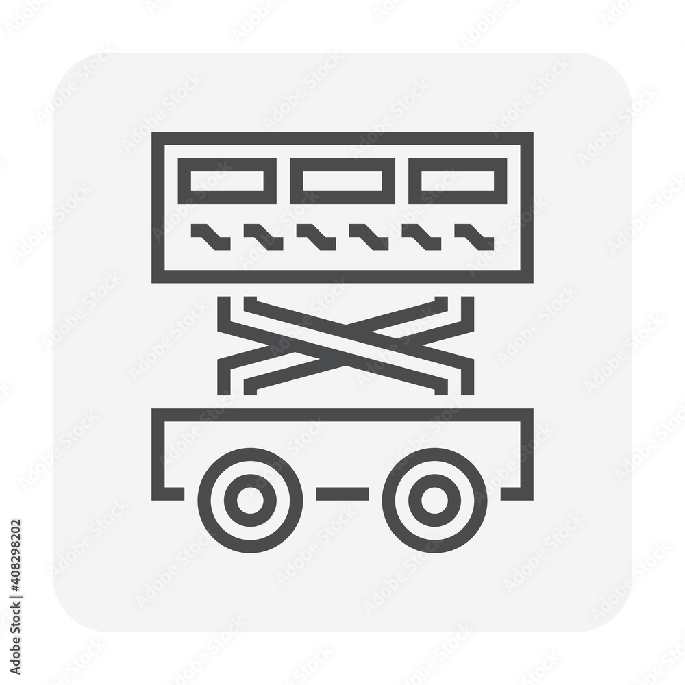 Scissor lift vector icon. Elevating work platform or elevator. Vertical ...