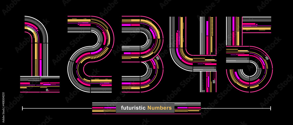 Numbers Typography Font futuristic modern style in a set 12345 Stock ...