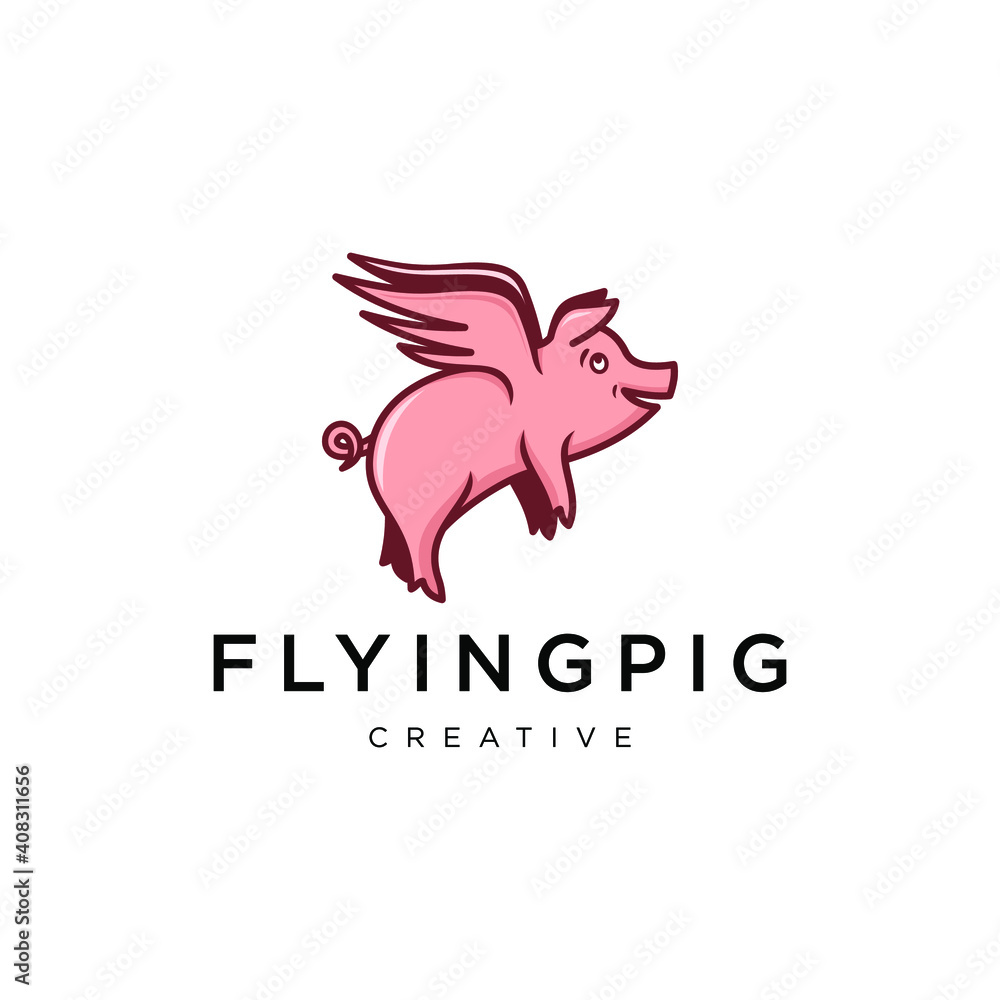 flying pig logo, icon and illustration Stock Vector | Adobe Stock