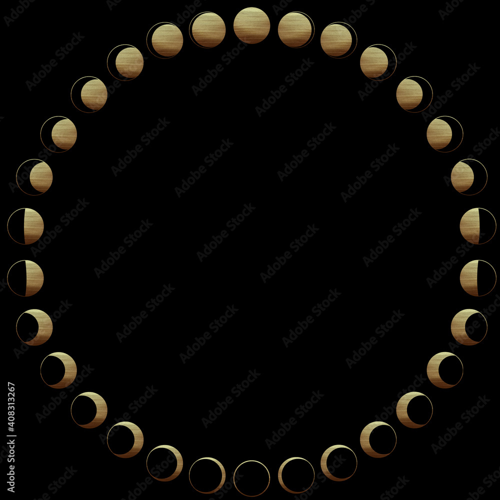 Golden moon phases illustration. Full cycle of moon phases for Northern ...
