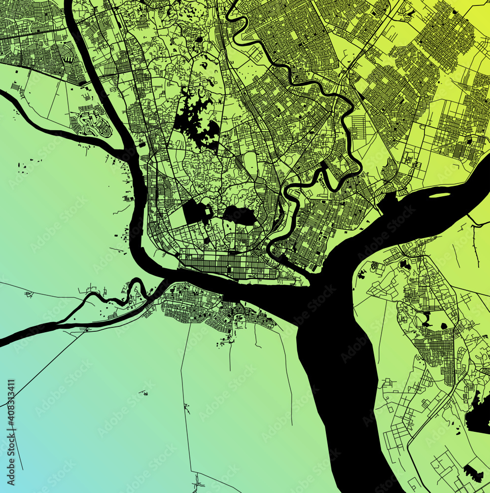 Rangoon, Yangon, Myanmar (MMR) - Urban vector megacity map with parks ...