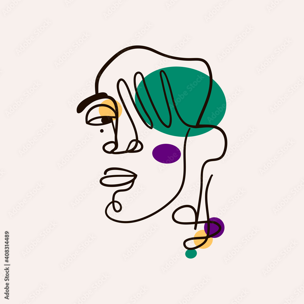 Abstract portrait in contemporary style. Face silhouette. One line ...