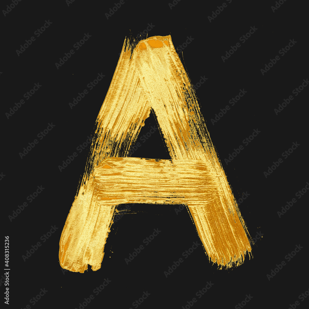 Hand drawn golden alphabet letter A. Letter drawn with dry brush. Hand ...