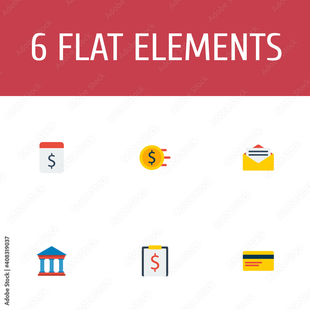 Set of commerce icons flat style symbols with court, financial task ...