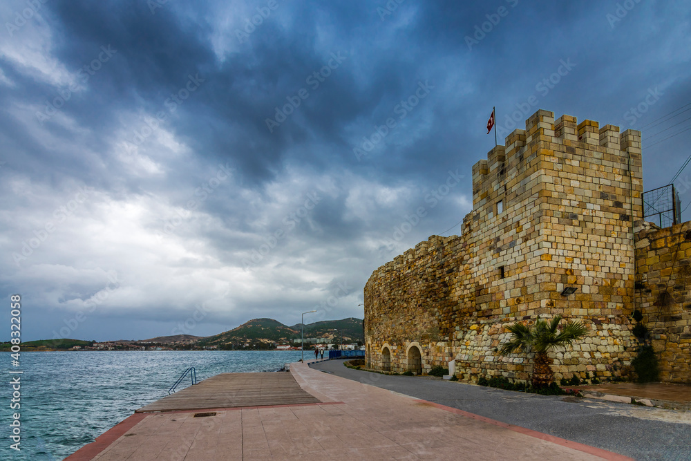 Foca Castle view in Foca Town. Foca is populer tourist destination in ...