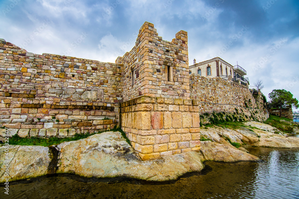 Foca Castle view in Foca Town. Foca is populer tourist destination in ...