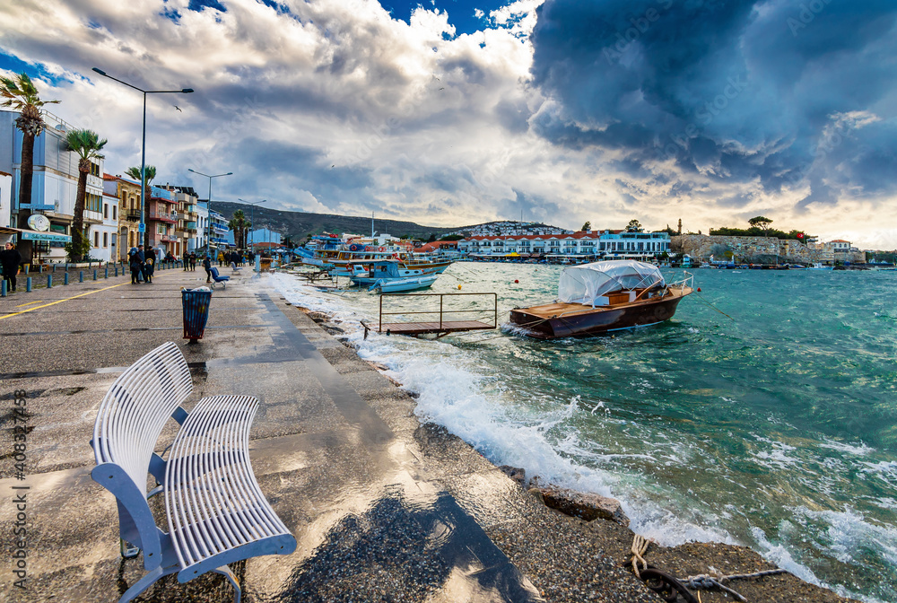 Foca coastline view in Foca Town. Foca is populer tourist destination ...