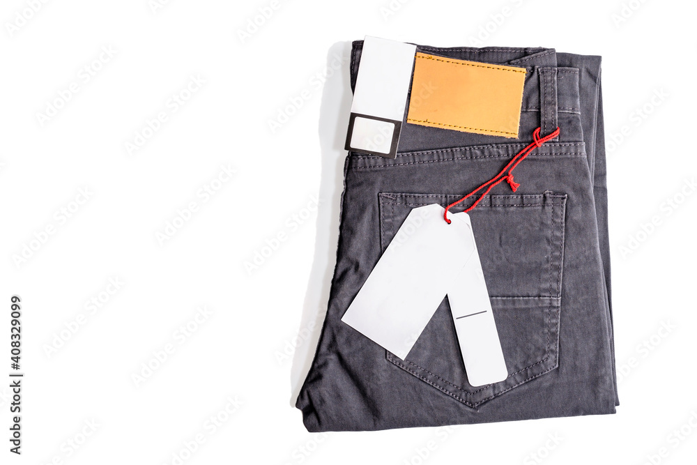 Label price tag leather blank logo on pants from for Mock up isolated ...