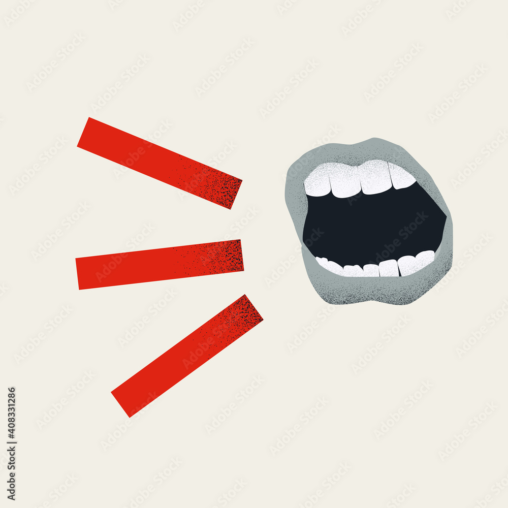 Mouth shouting in anger vector concept. Symbol of warning, danger ...