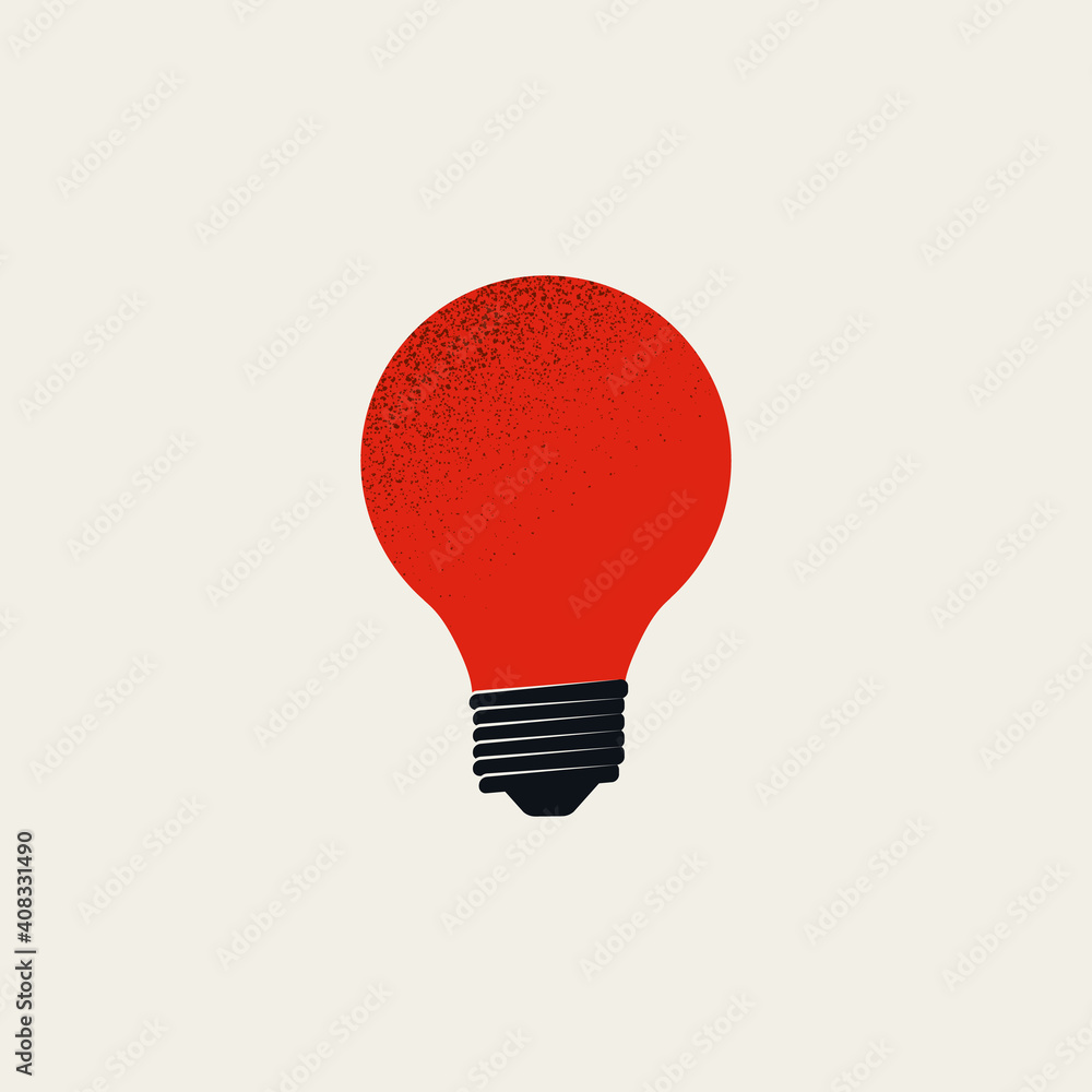 Red bright light bulb vector icon. Symbol of ideas, creativity ...