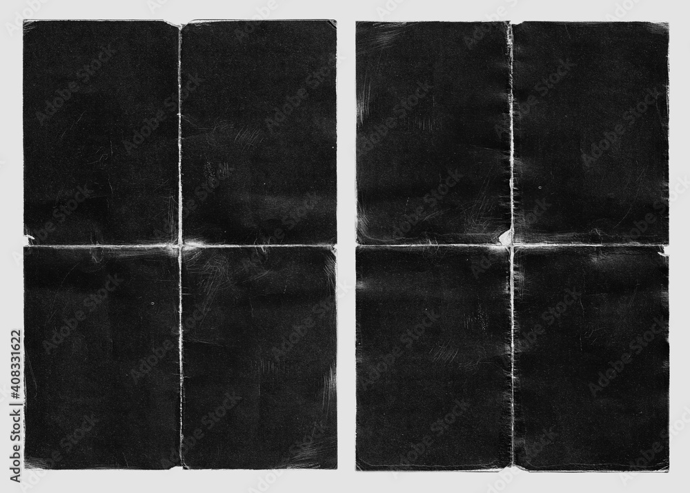 Old Black Empty Ripped Folded Torn Cardboard Paper Poster. Grunge ...