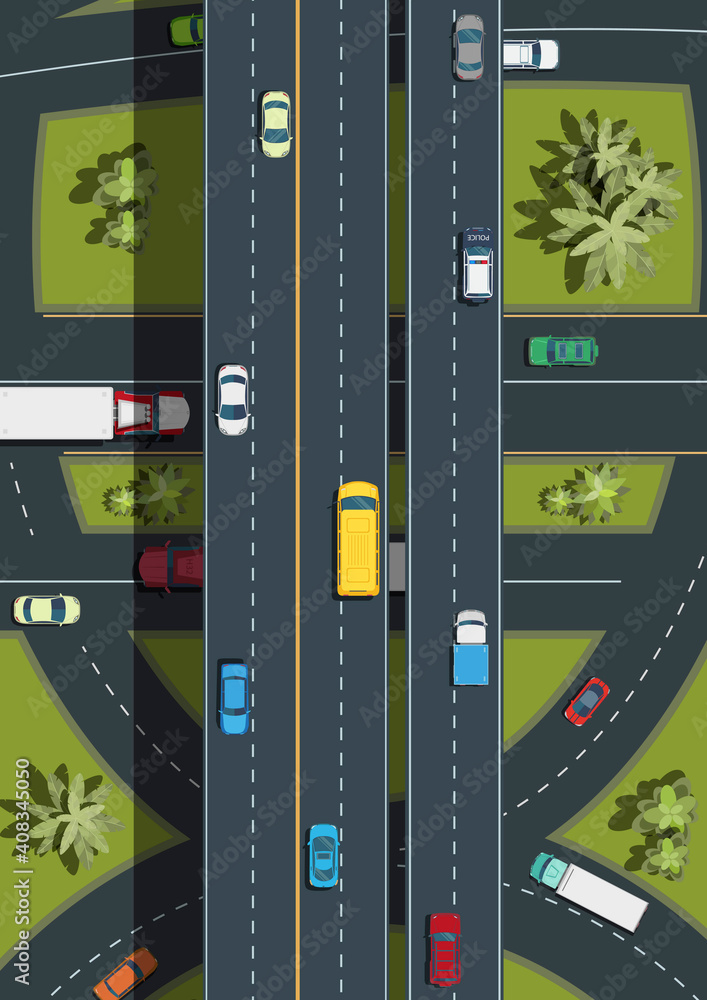 Top view of Highway road junctions.City transport top view .Landscape ...