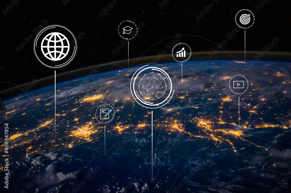 Map of the planet, world map. wireless technology network Concept ...