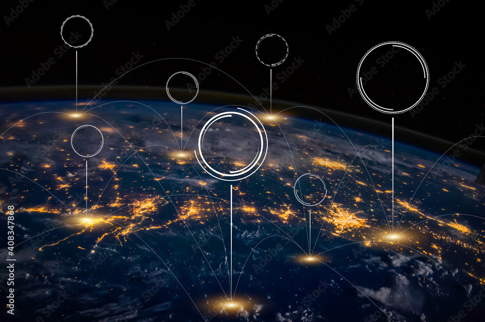 Map of the planet, world map. wireless technology network Concept ...