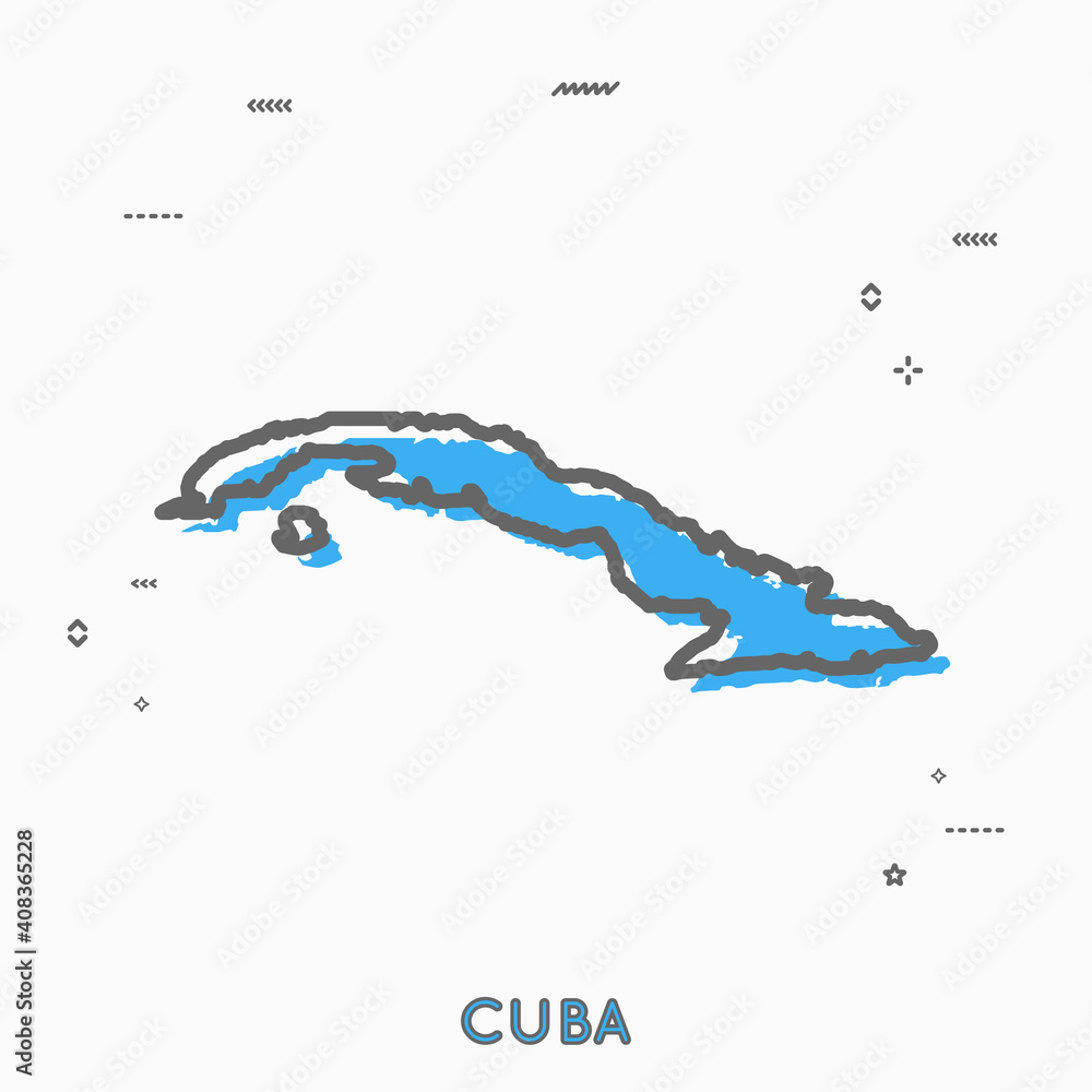 Cuba map in thin line style. Cuba infographic map icon with small thin ...