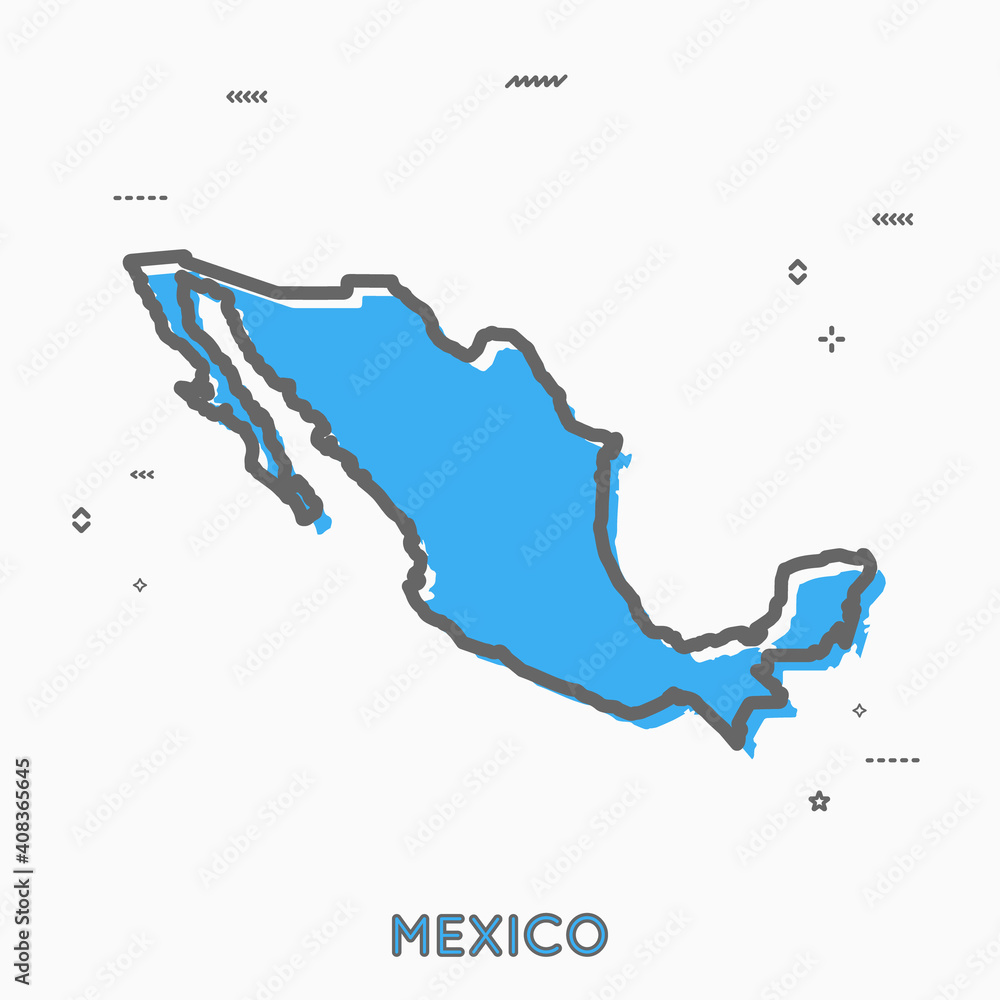 Mexico map in thin line style. Mexico infographic map icon with small ...