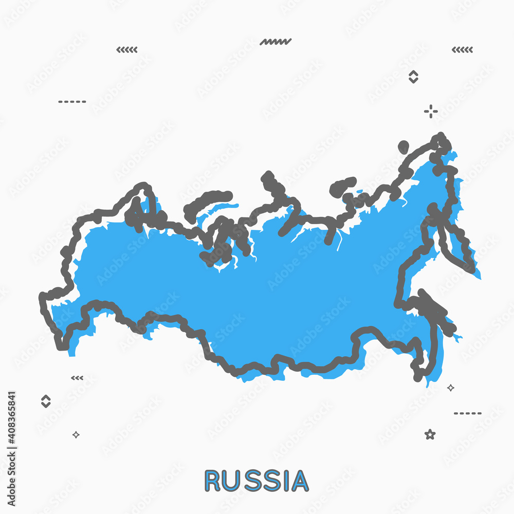 Russia map in thin line style. Russia infographic map icon with small ...