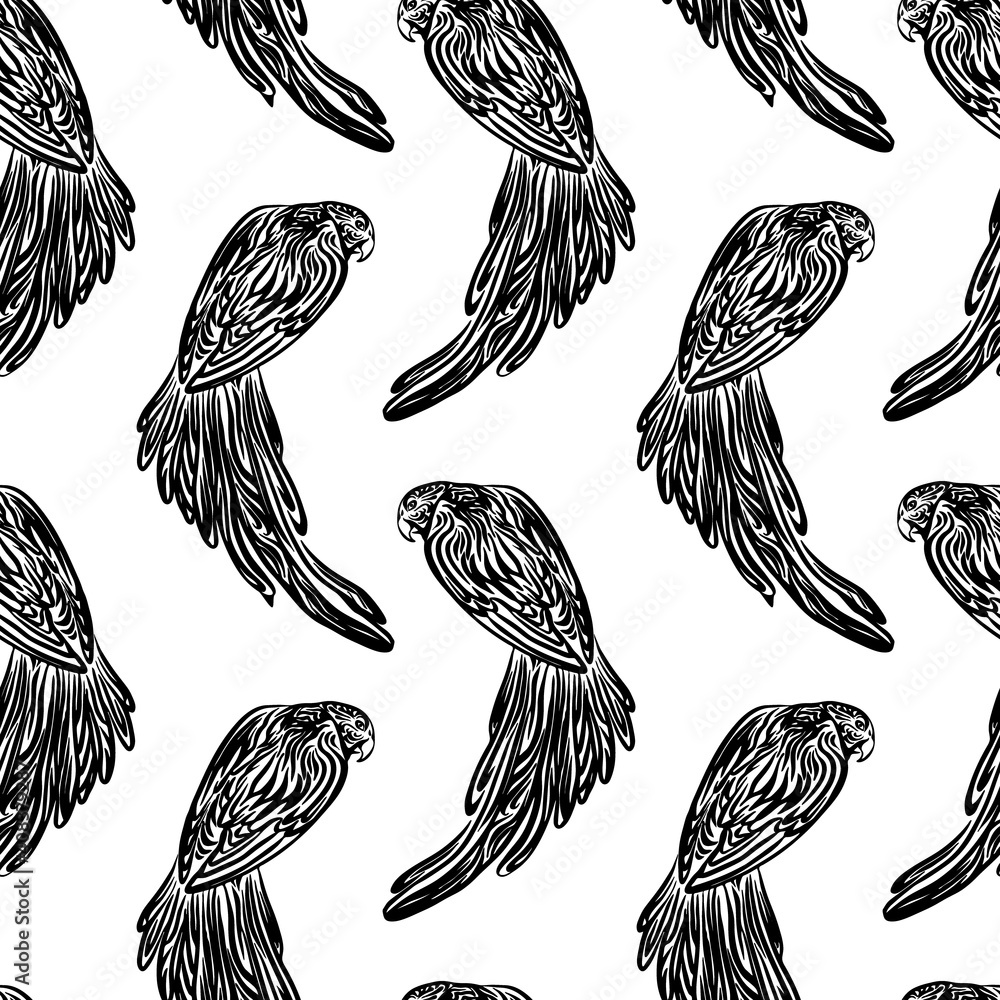 Seamless hand drawn corella parrot outline sketch pattern. Endless ...
