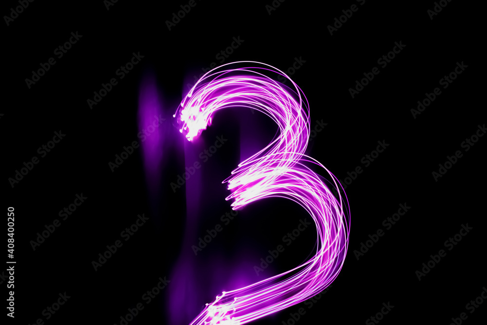 Neon number 3, light painting numbers. Stock Illustration | Adobe Stock