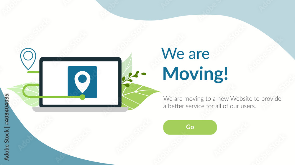 We are moving web application, link, location, computer, laptop, banner ...