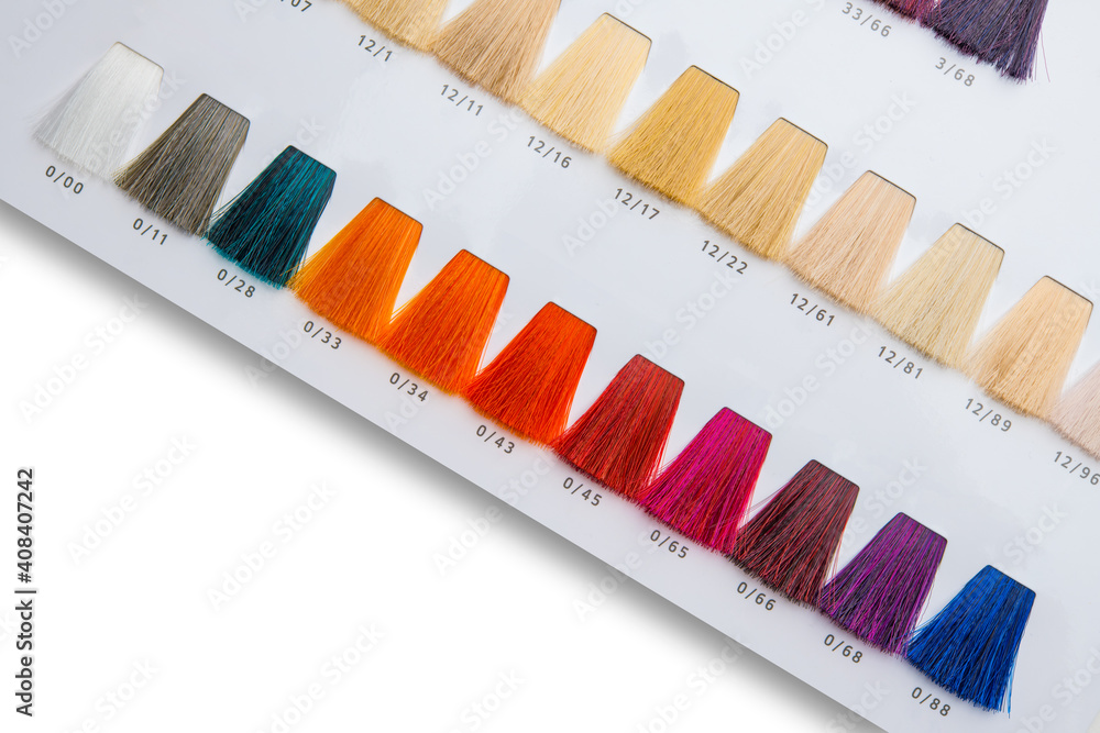 Colored hair. Book hair dye. Beauty salon. Making new a hair color ...