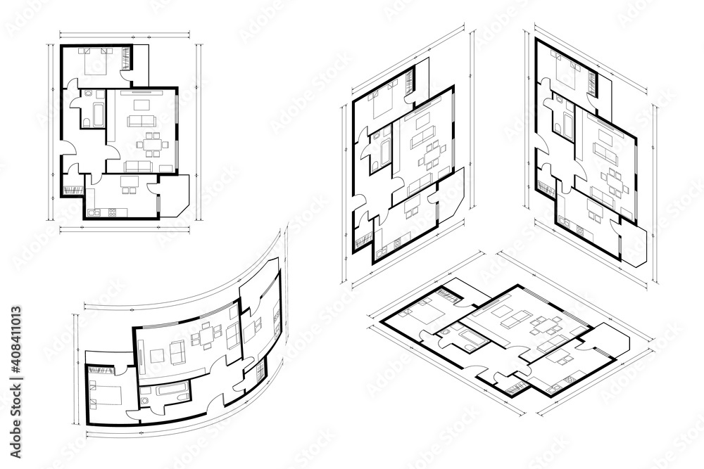 Isometric Architect Blueprint Vector Plan of Home. Blueprint House Plan ...