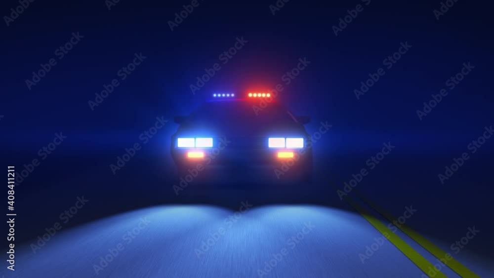 Police car driving on midnight highway, autobahn. Cop transport ...