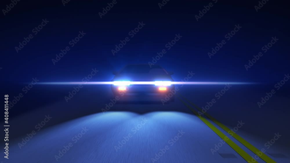 Car driving on night highway, autobahn. Front view. Evening drive ...